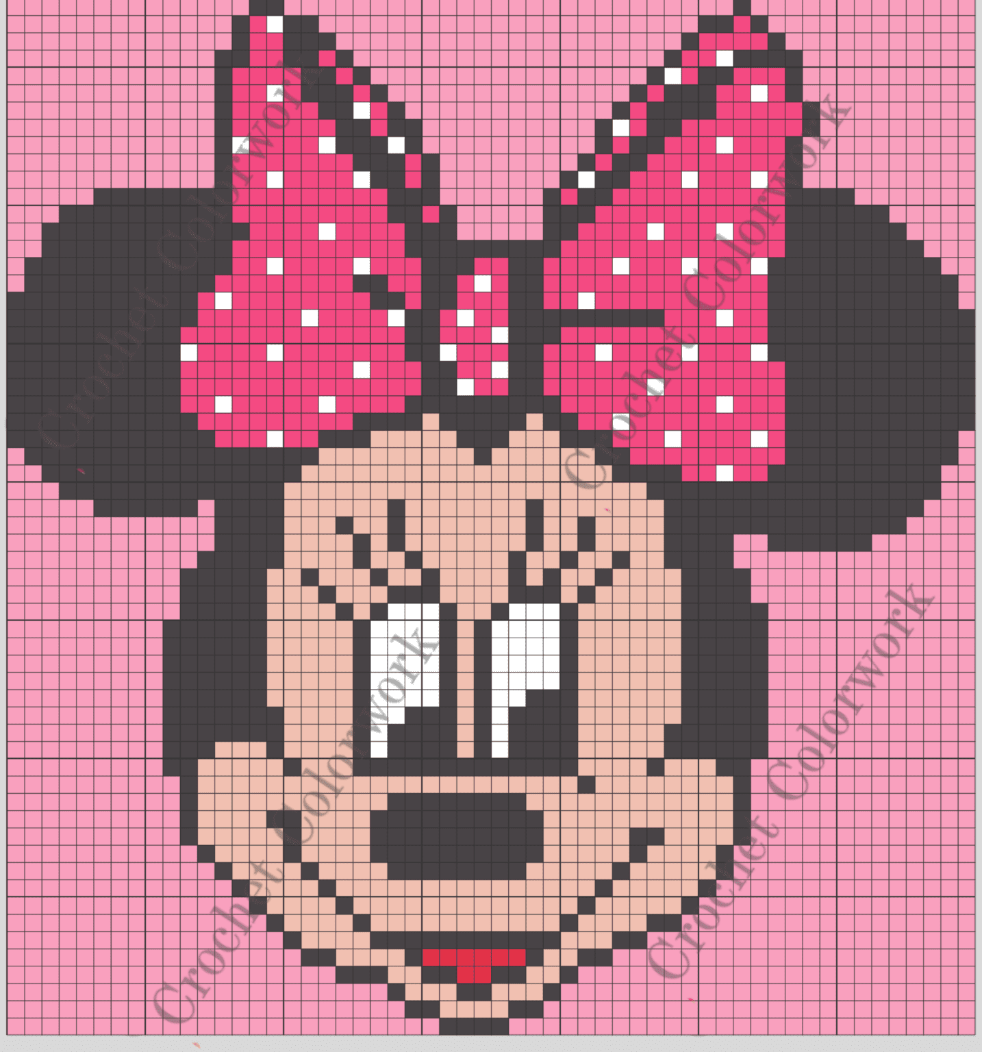 MINNIE MOUSE Pixel Grid Pattern for Crochet, Knitting, and Cross Stitch ...